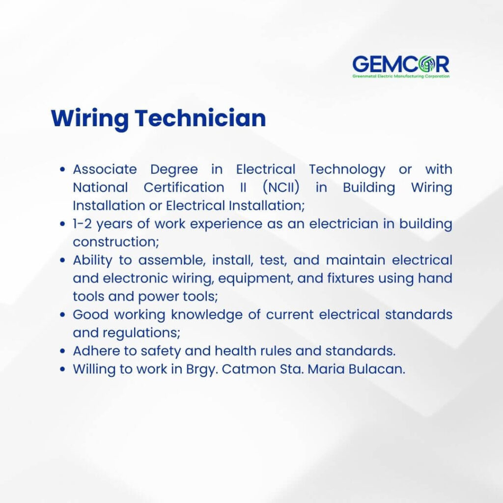 Job Hiring - Greenmetal Electric Manufacturing Corporation